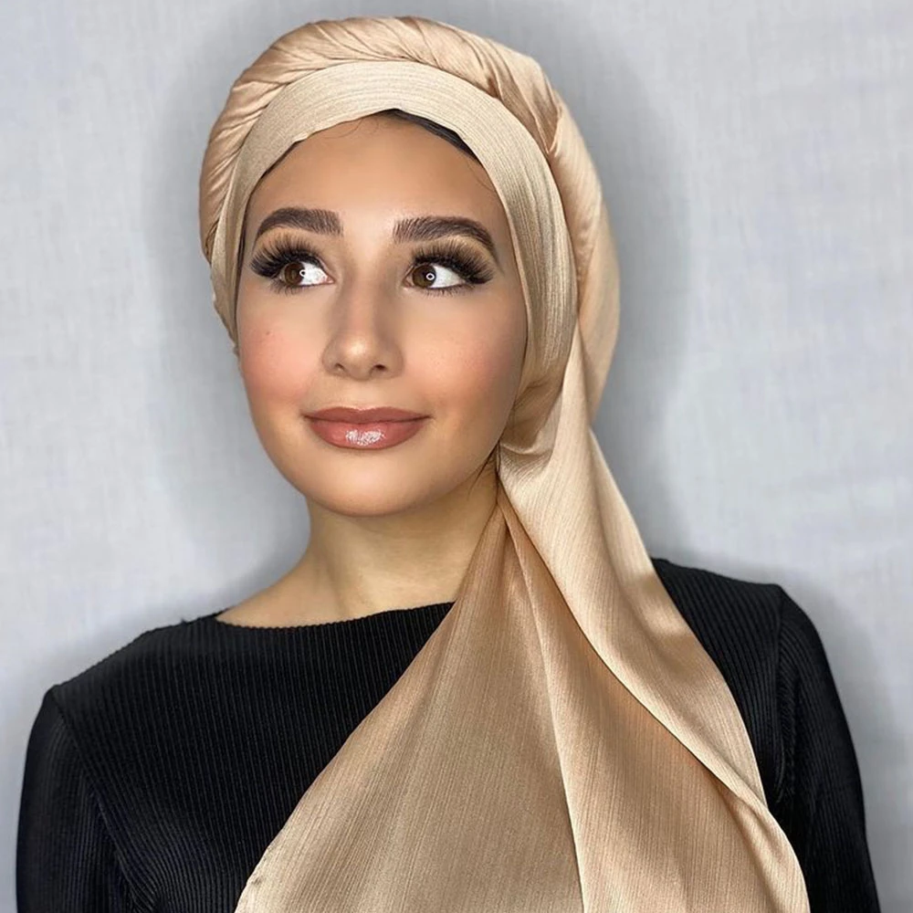 Muslim Women Crinkled Satin Silk Hijab Scarf Femme Musulman Headscarf ...