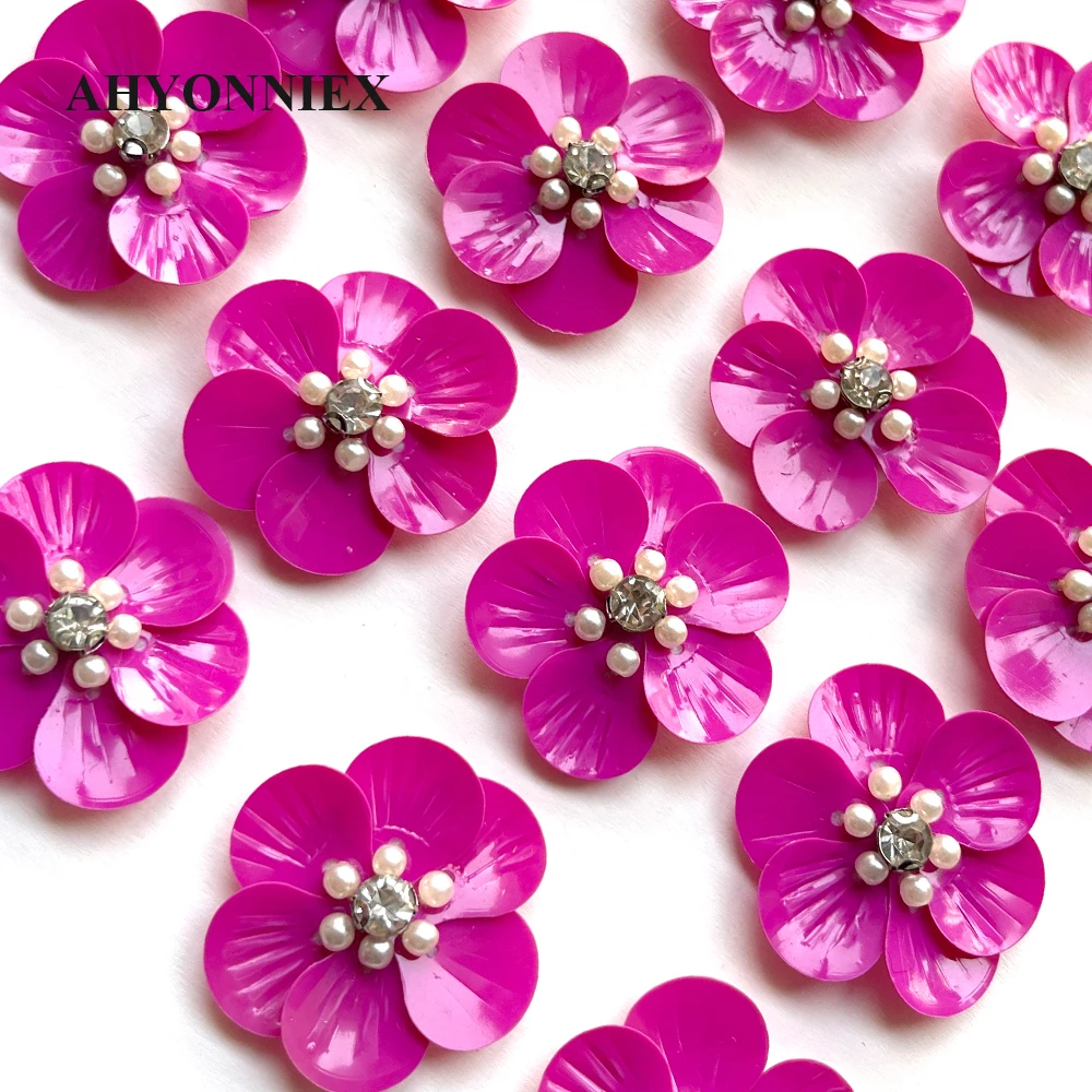 AHYONNIEX 10Pcs/Lot Deep Pink Shell Sequins Flowers Beads Patches Sew ...