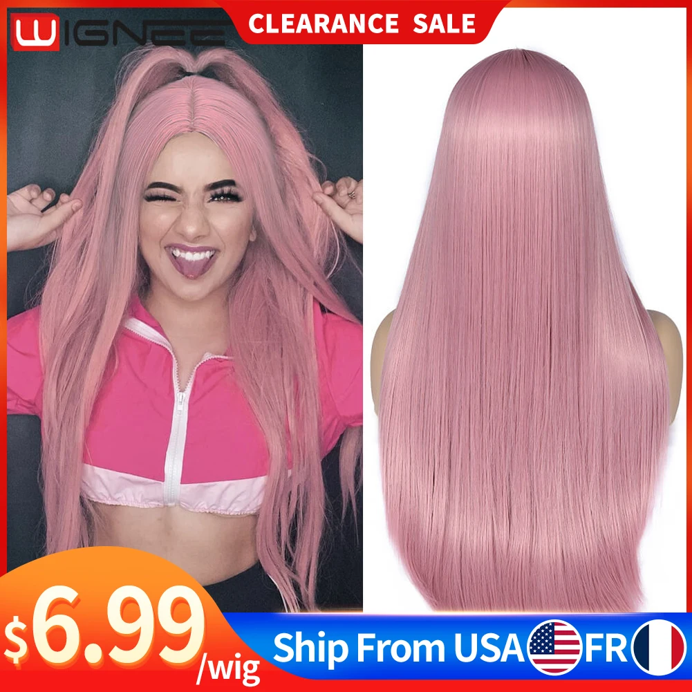 Peruca-Sint-tica-de-Cabelo-Longo-Liso-Rosa-para-Mulheres-Peruca-Cosplay ...