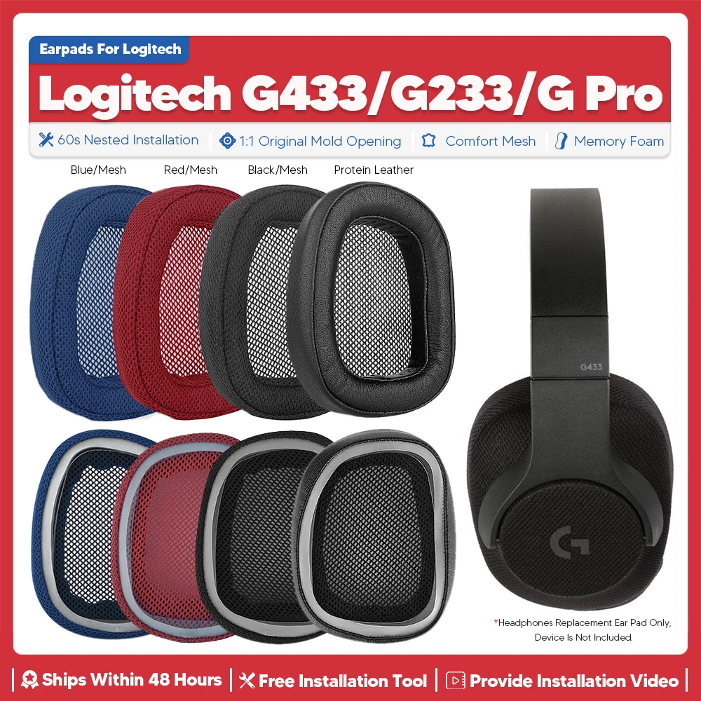 Replacement-Ear-Pads-For-Logitech-G433-G233-G-Pro-Wireless-Headphone ...
