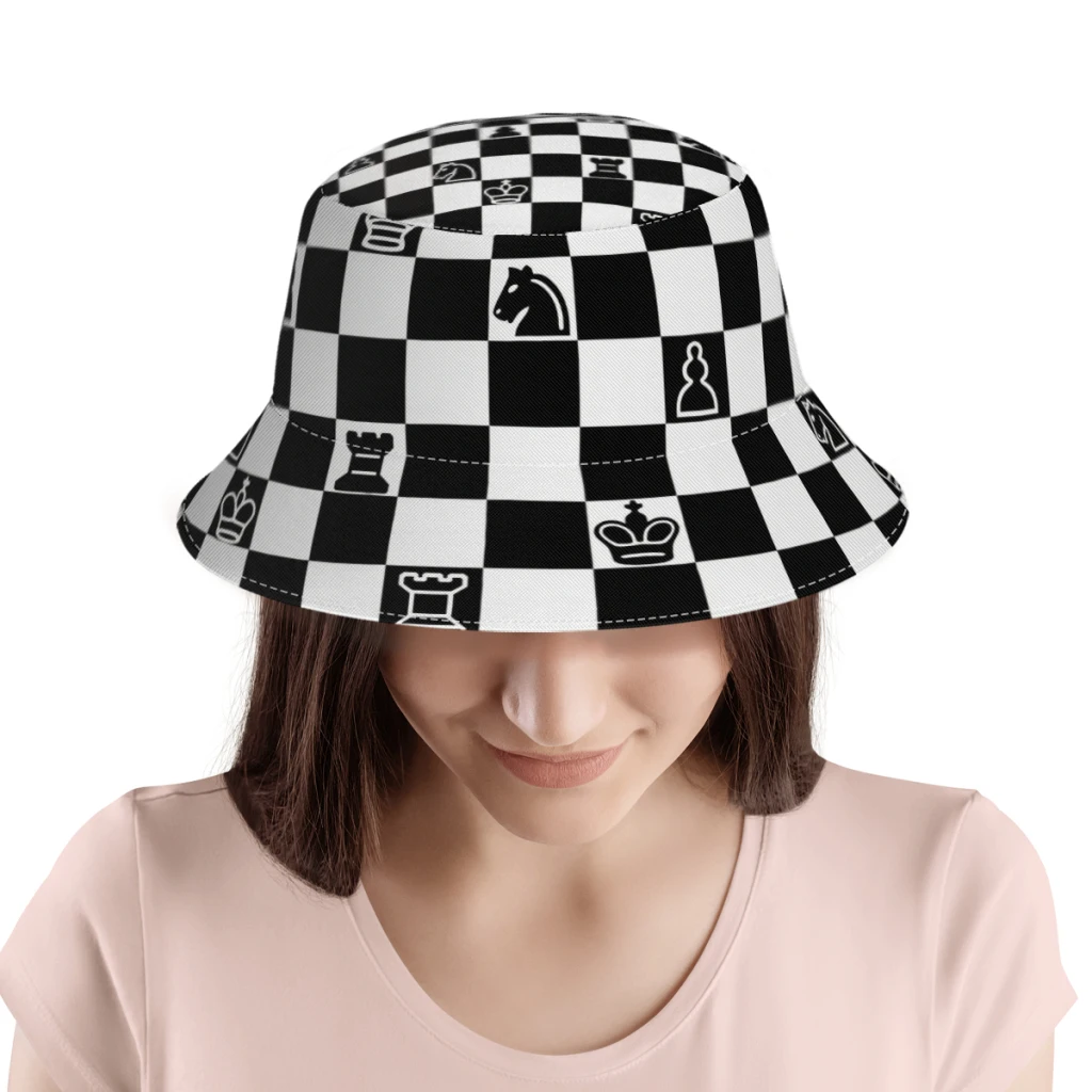Chess-Polyester-Bucket-Hats-Unisex-Full-Printed-Panama-Fisherman-Cap ...