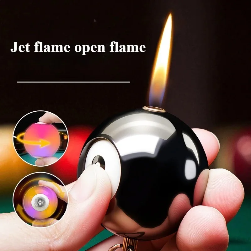 New Black 8 Spinner Fidget Lighter light Refillable Open Flame Lighters ...
