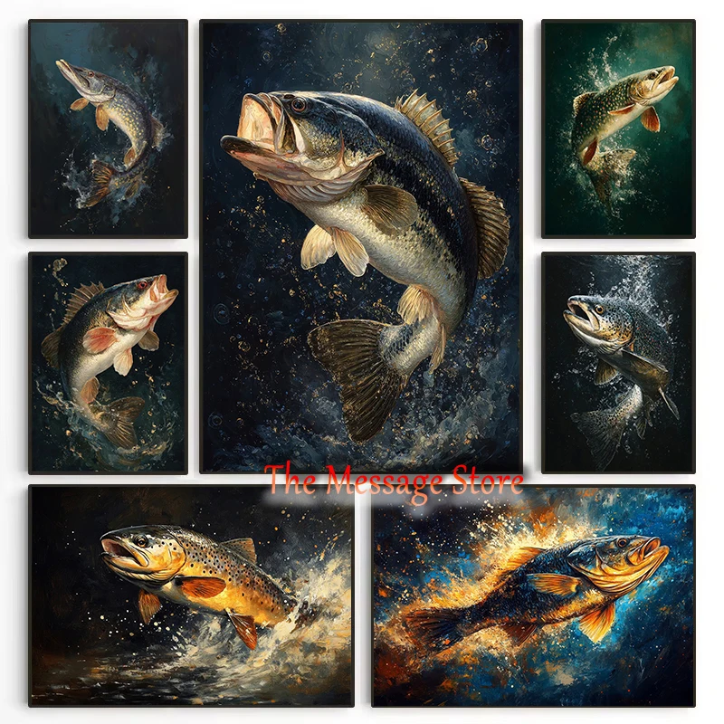 Trouts and Fishermens for Anglers Fisheries Art Fishes Painting Vintage ...