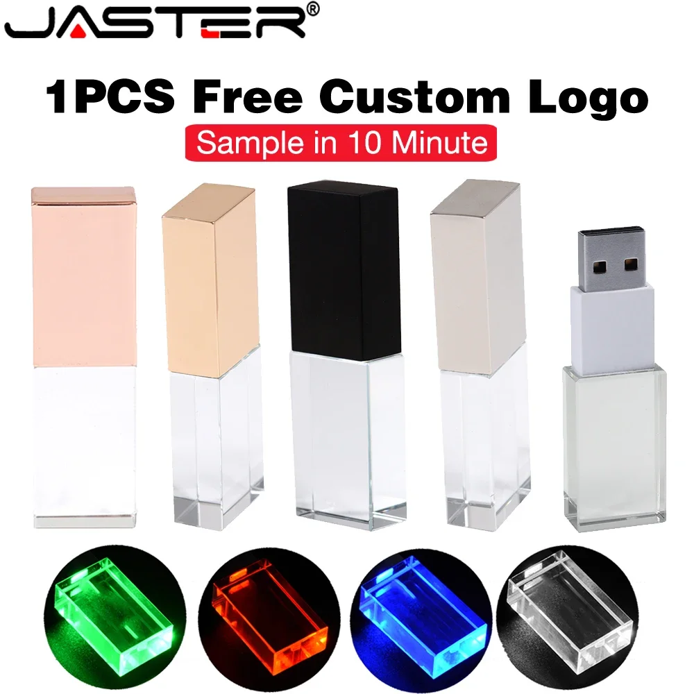 Red LED Crystal USB 3.0 Flash Drive 128GB Free Custom Logo Memory Stick ...
