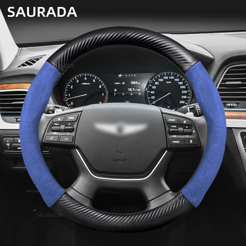 Steering-Wheel-Cover-for-GENESIS-Non-Slip-Carbon-Fiber-38cm-Sweat ...