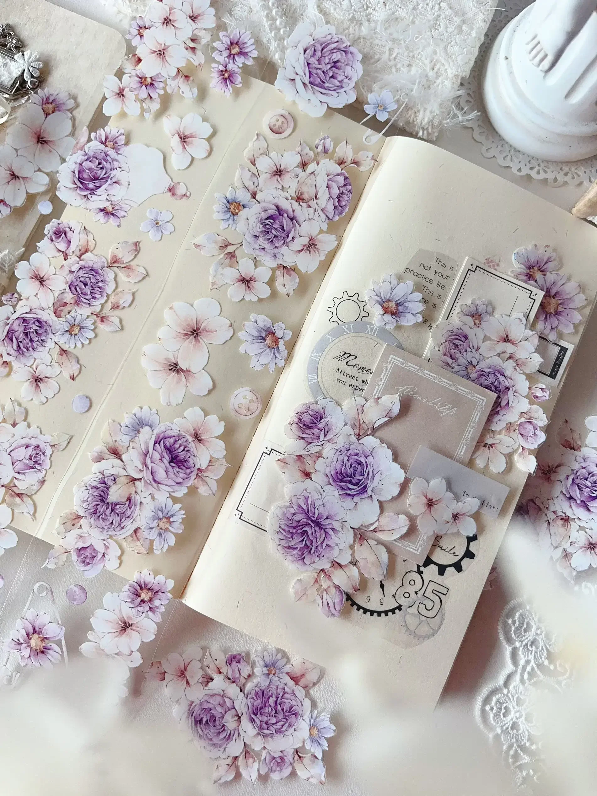 Twilight Mountain Purple Light Vintage Washi Big Flower Pet planner ...