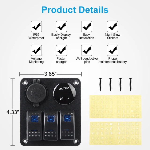 Piatto Doccia Camper Camper Switch Panel 12V 2.1A USB Battery Monitor ...