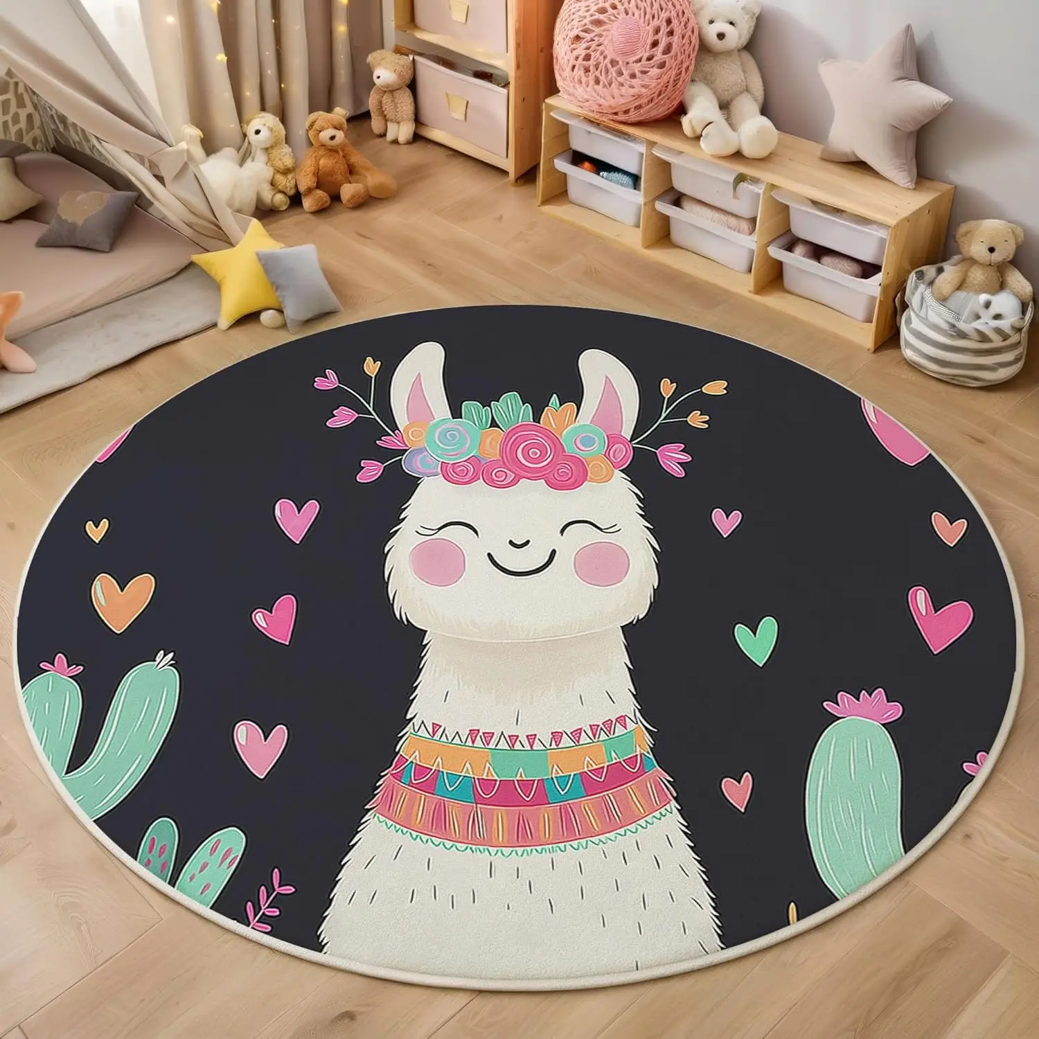 Cartoon Style Illustration Round Rug Washable Bedroom Round Area Rugs for Entryway,Soft Living ...