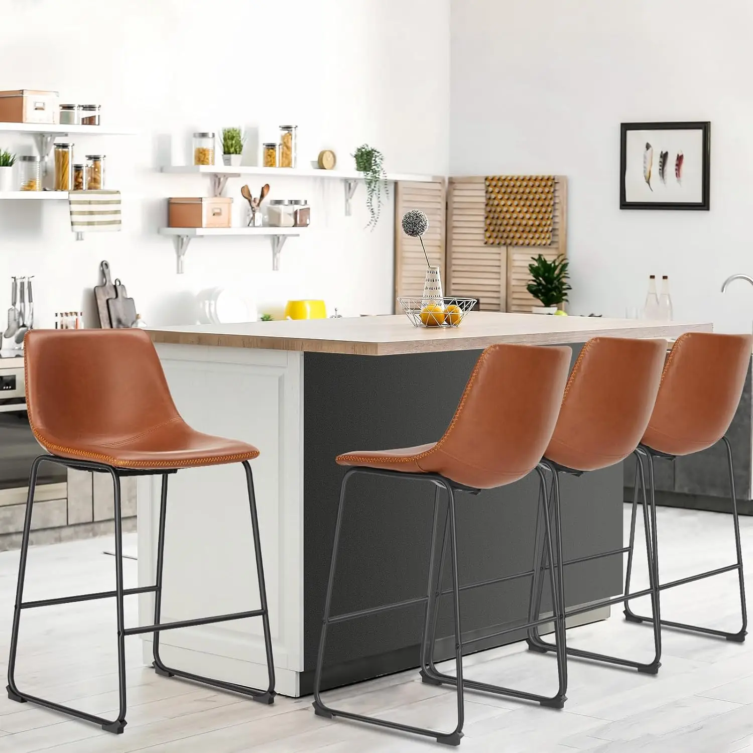 30-Inch-Counter-Height-Bar-Stools-Set-of-4-Modern-Faux-Leather-High ...