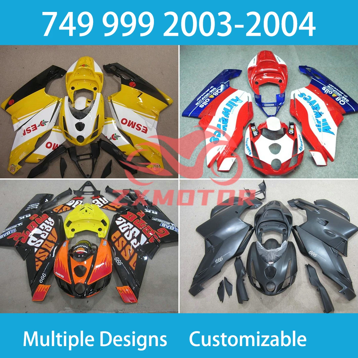 New-Custom-Fairing-Kit-for-Ducati-749-999-03-04-Aftermarket-Motorcycle ...
