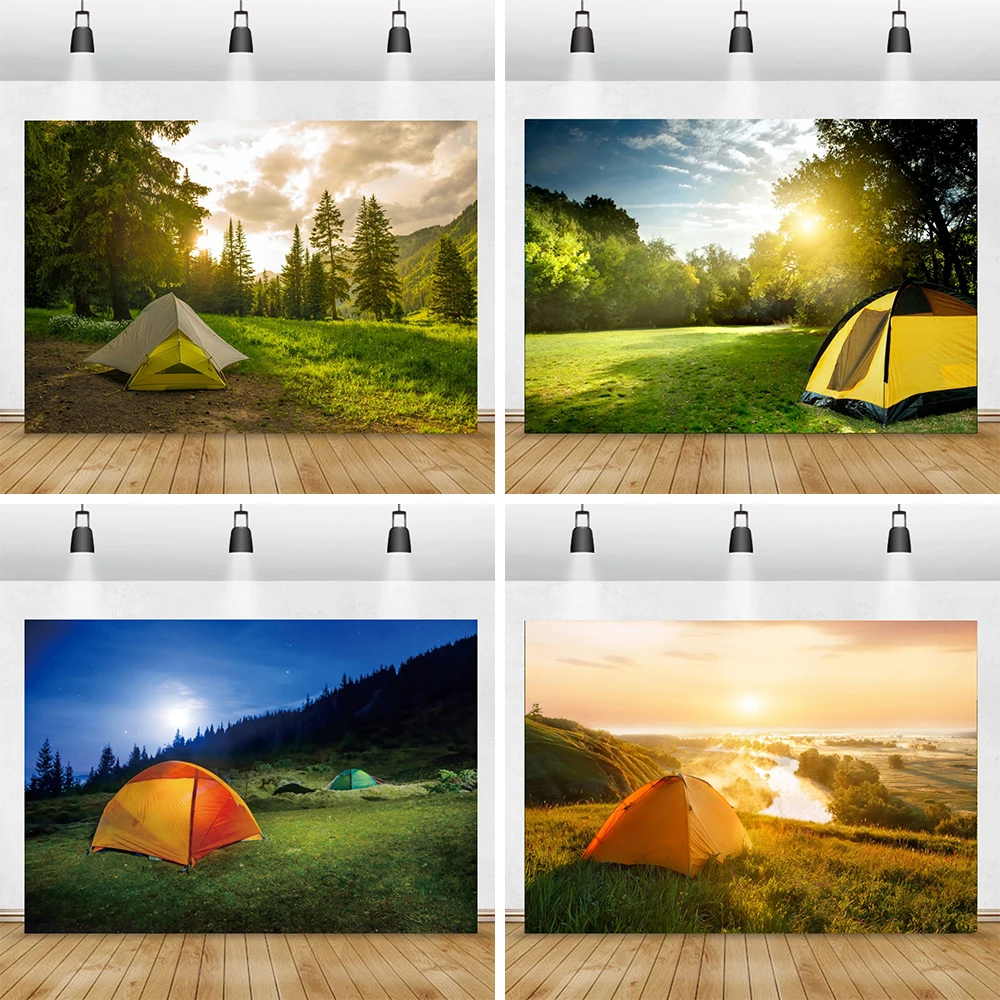 Outdoor-Camping-Backdrop-Sunrise-Travel-Forest-Mountains-Grassland-Camp ...