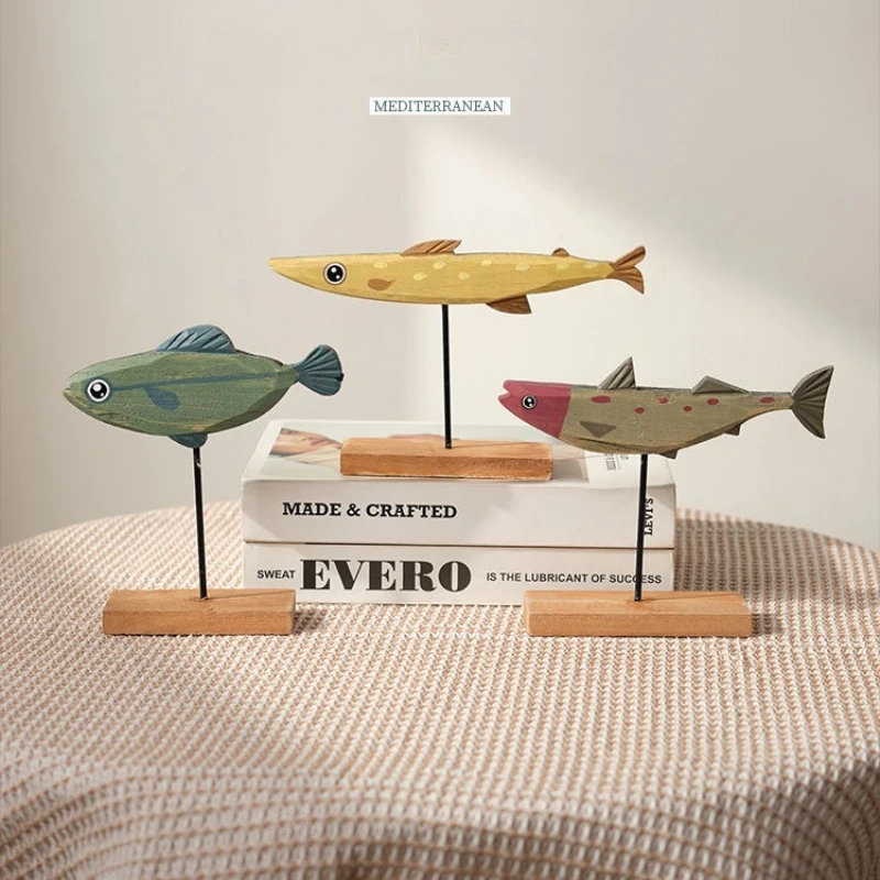 Nordic Colorful Wooden Fish Statue Wood Style Creative Ornament ...