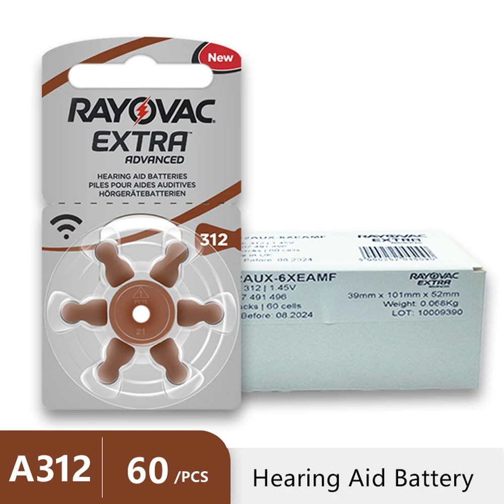 60 baterias adicionais extra do aparelho auditivo do desempenho de rayovac 312 312a. ar 312/a312 ...
