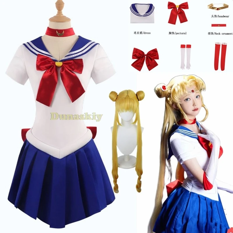 Anime-Sailor-Cosplay-Costume-Tsukino-Usagi-Uniform-Dress-Outfit-Wig ...