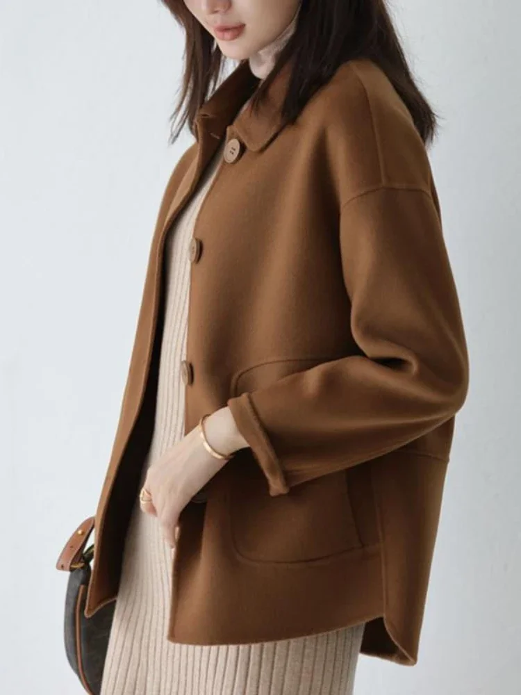 Short Coats for Women Autumn Winter Fashion Woolen Jackets Pockets ...