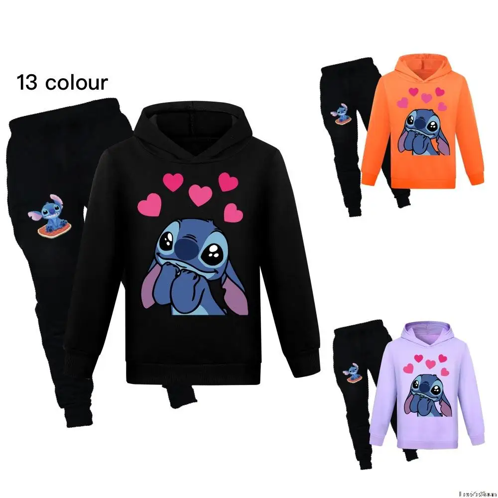 Disney Stitch Children Tracksuit For Baby Boys Girls Cartoon Cat ear ...