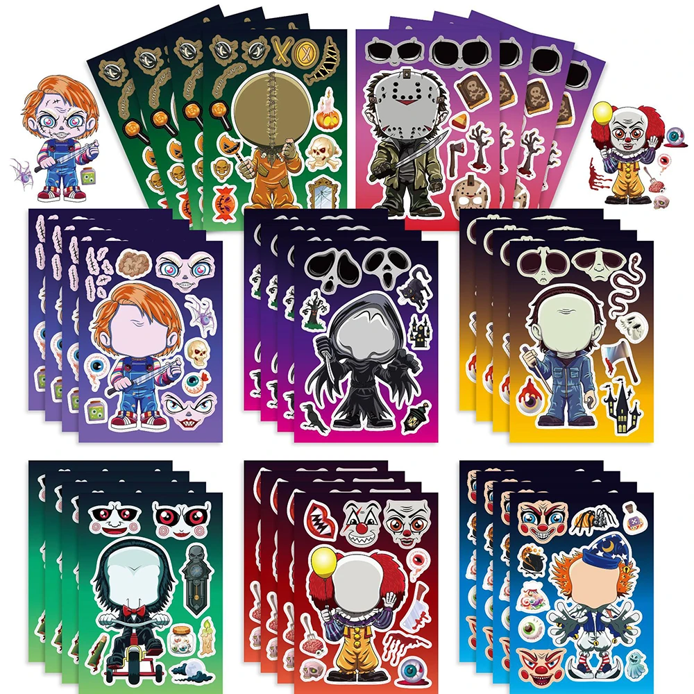 8-16Sheets-Make-a-Face-Horror-Movie-Puzzle-Stickers-Game-Children-DIY ...