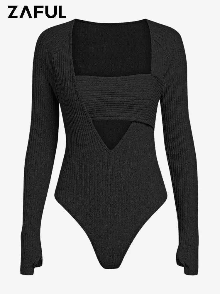 ZAFUL-Long-Sleeves-Fall-Bodysuit-For-Women-Solid-Color-Sexy-Daily ...