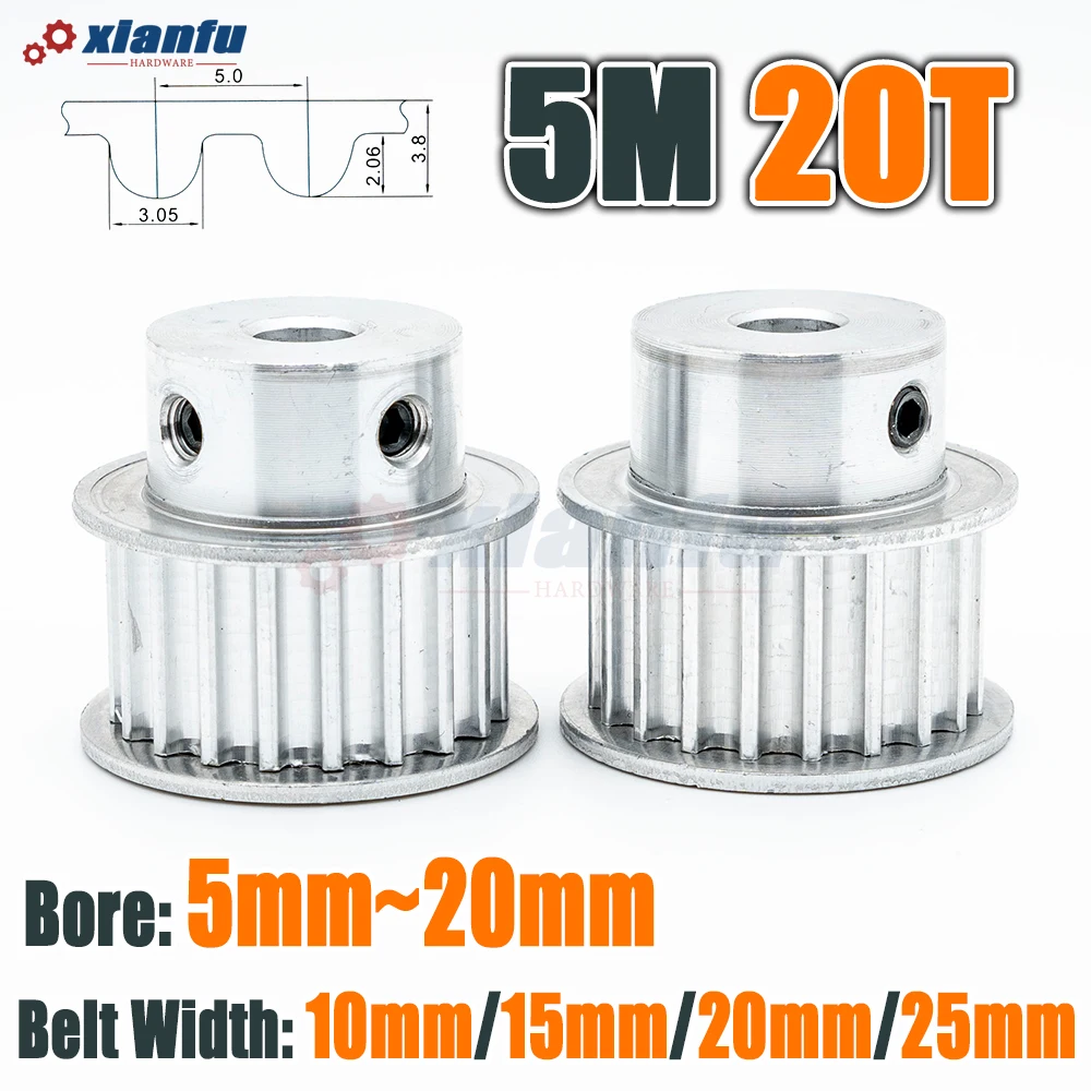 HTD 5M 20 Teeth Timing Belt Pulley 5M Bore 5mm～20mm Width 11/16/21/27mm ...