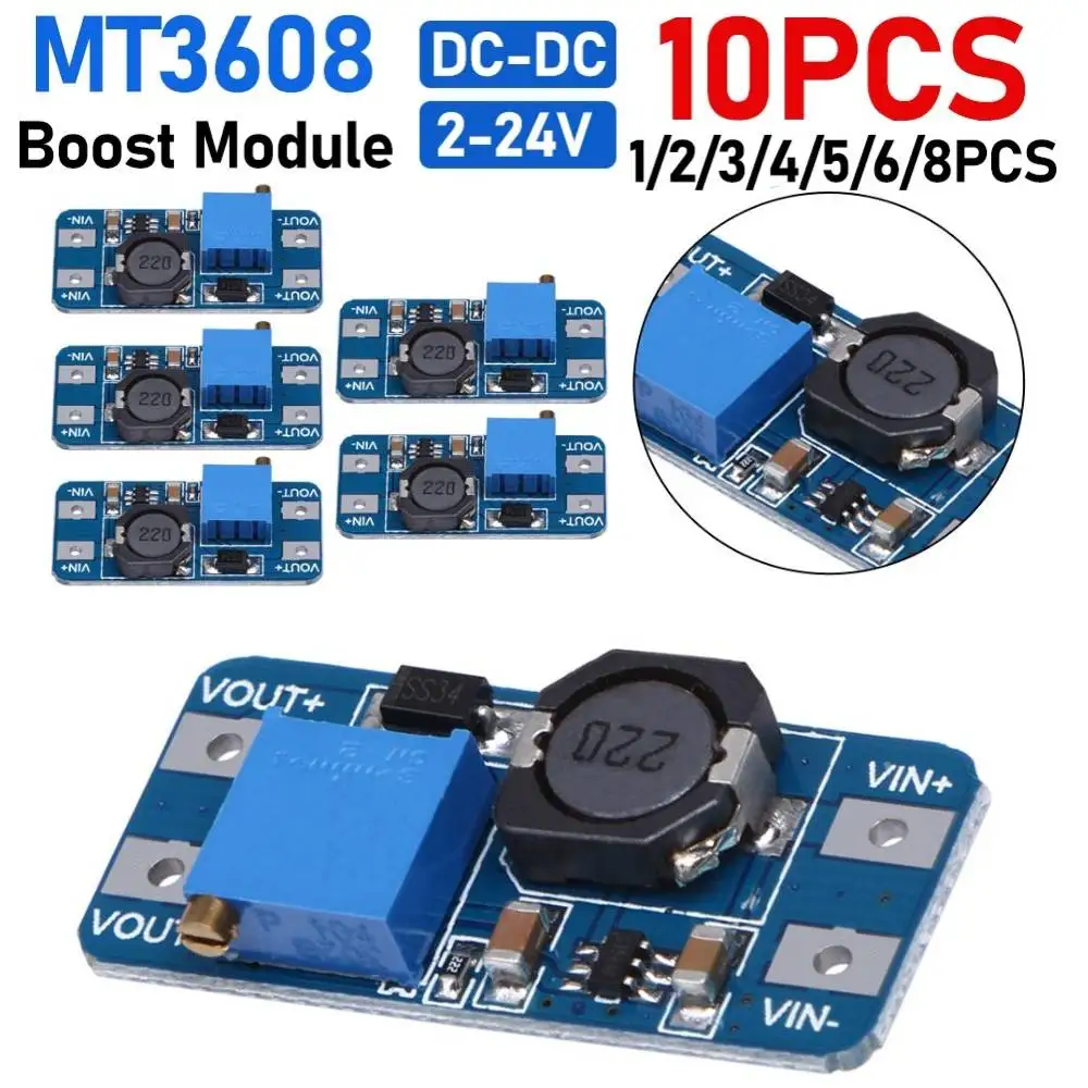 10PCS MT3608 Adjustable Step Up Converter Module DC-DC Booster Power Supply Module Voltage ...