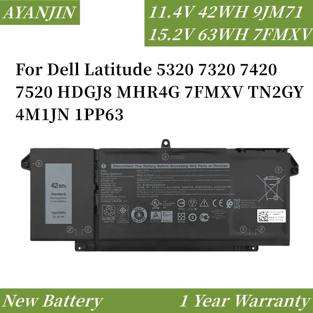 New-11-4V-42WH-9JM71-15-2V-63WH-7FMXV-Laptop-battery-For-Dell-Latitude ...
