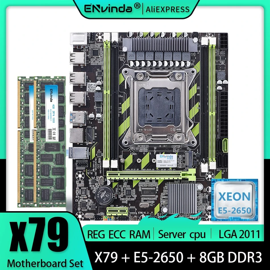 ENVINDA Conjunto de placa base X79 LGA 2011 con CPU E5 2650, 8GB o 2 piezas X 4G, DDR3, ECC, REG ...