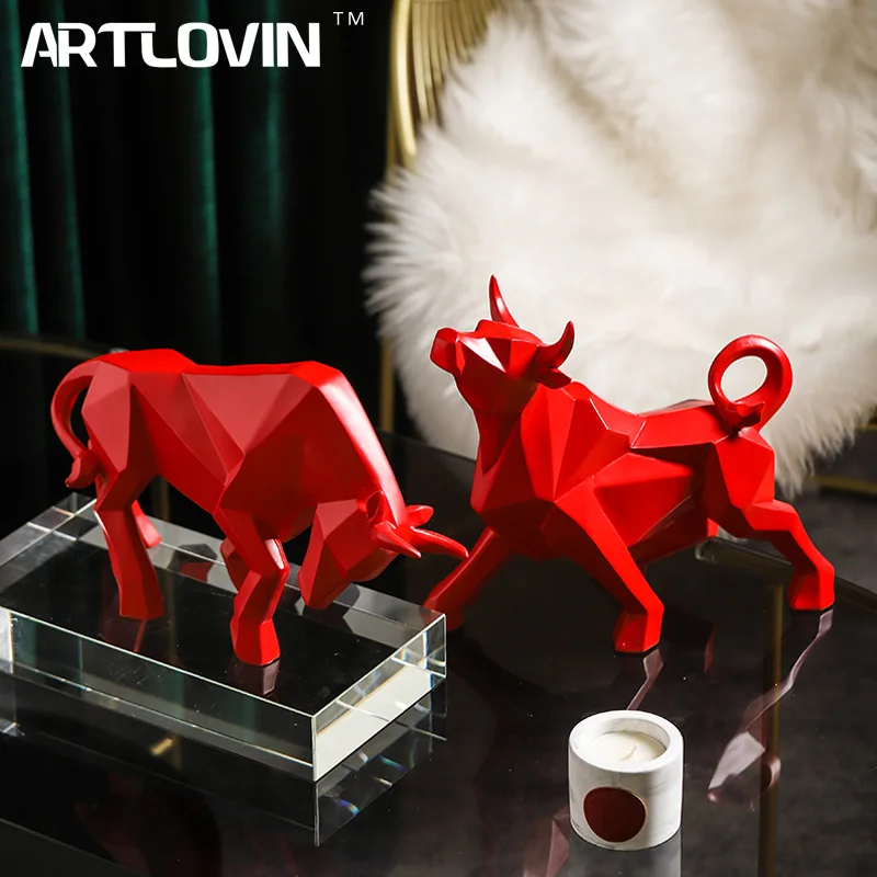 Red-Bull-Statues-Art-Geometric-Resin-Bison-Sculpture-Animal-Home ...
