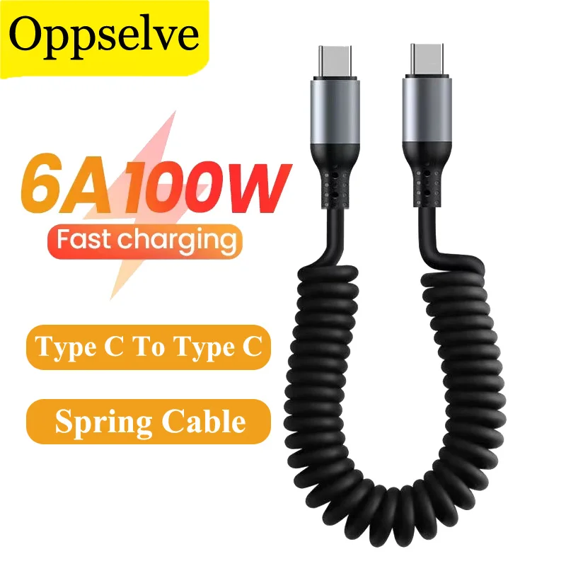 100W-Fast-Charging-USB-Type-C-Spring-Coil-Cable-Quick-Charger-USB-C-To ...