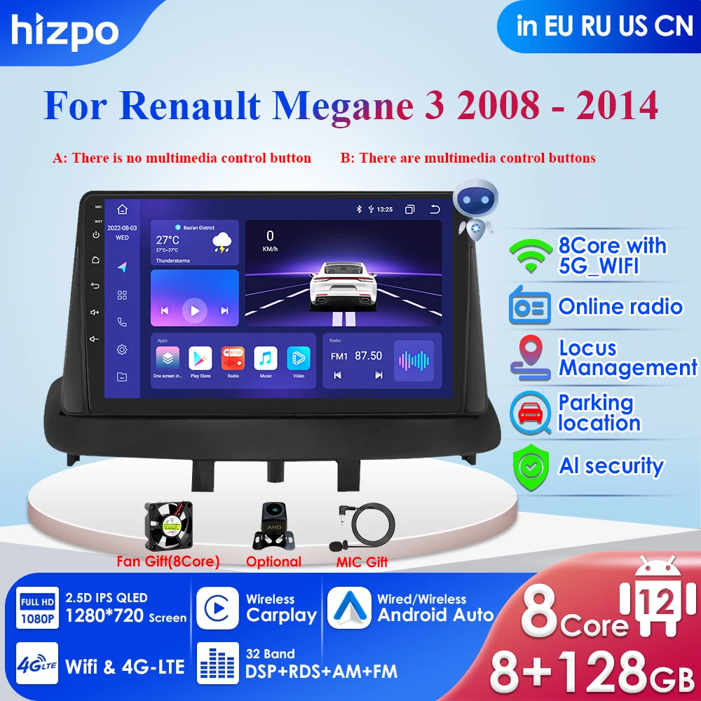 4G 9 "Android 12 GPS Rádio Do Carro para Renault Megane 3 Fluence 2008 2014 Samsung SM3 2Din ...