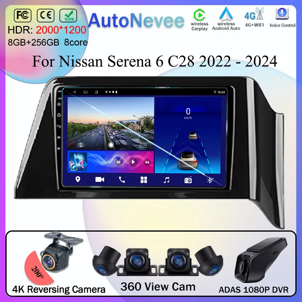 Auto-Radio-For-Nissan-Serena-6-C28-2022-2024-Carplay-Android-GPS-Navigation-Multimedia-Stereo ...