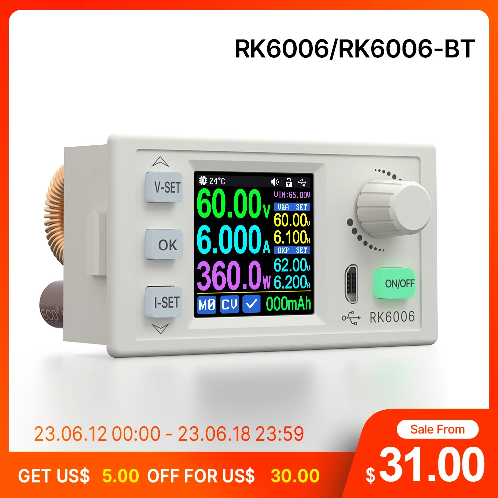 RD RK6006 RK6006 BT 60V 6A 4 dígitos Comunicação Ajustável DC para DC ...