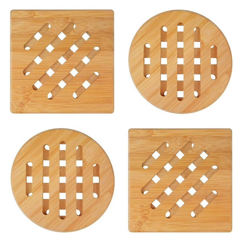 Bamboo Pot Coasters,Heat-Resistant Bamboo Place Mats, Square And Round ...