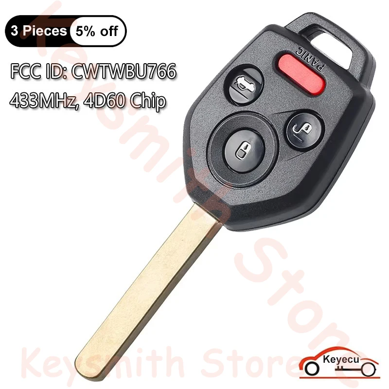 KEYECU 4 Buttons 433MHz 4D60 Chip for Subaru Outback Legacy 2010 2011 ...
