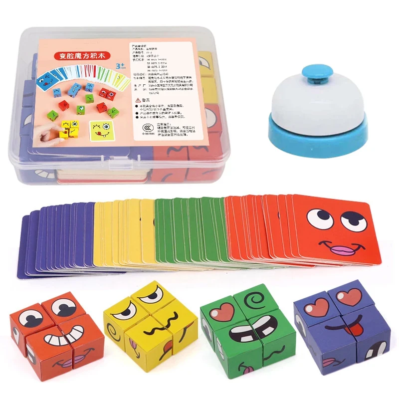 Kids-Face-Change-Expression-Puzzle-Building-Blocks-Montessori-Cube ...