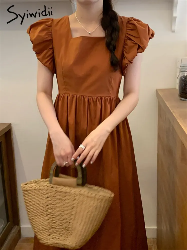 Syiwidii-Chic-Dress-for-Women-New-Summer-Puff-Sleeve-Backless-Lace-Up ...