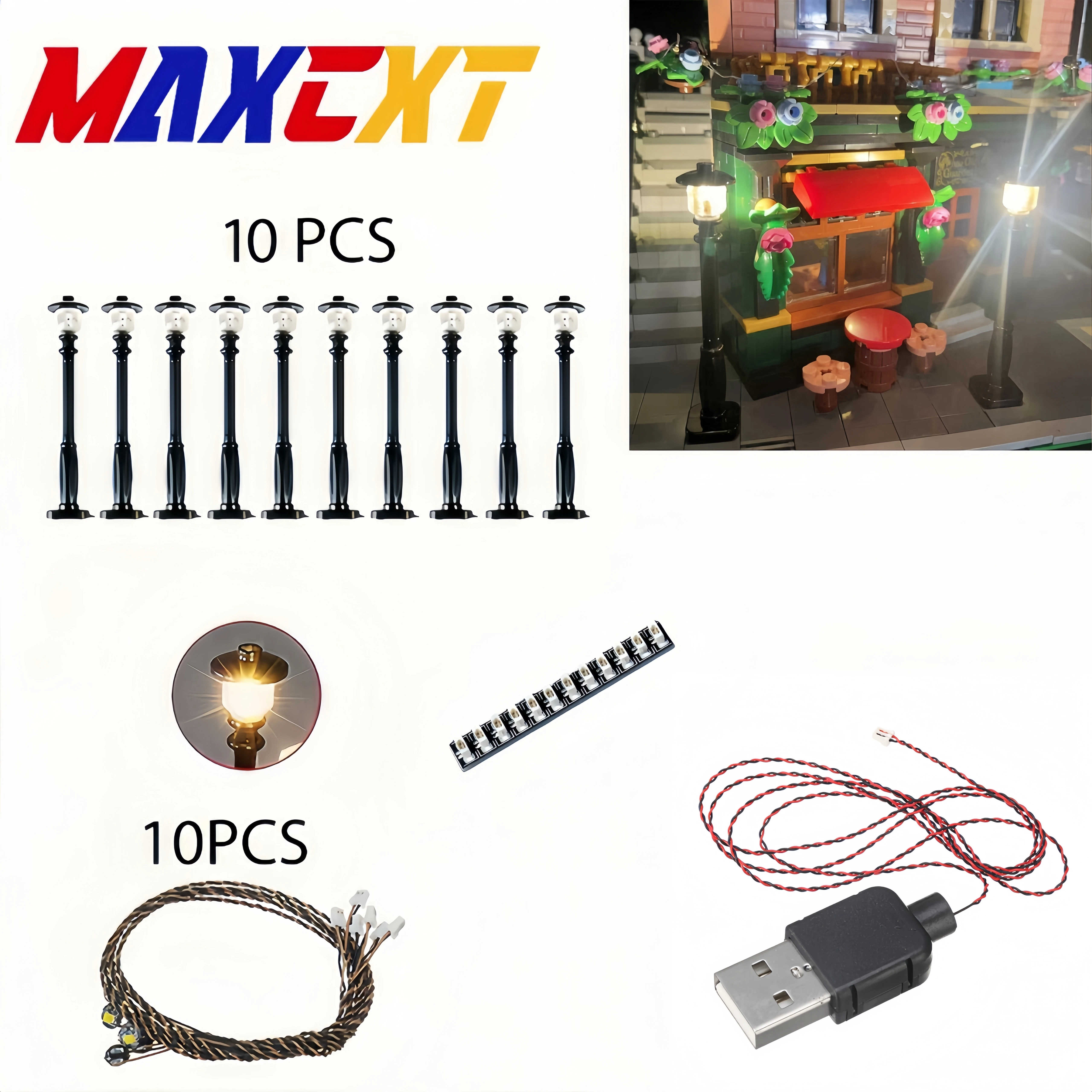 10PCS City Street Light Led Building Block Lamp MOC Compatible with ...