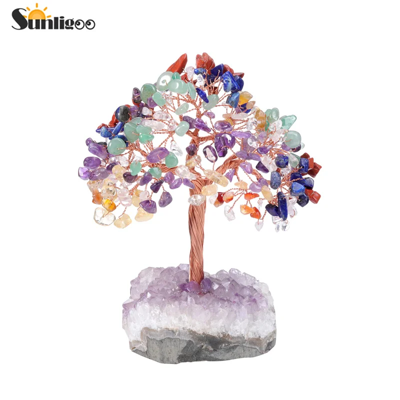 Sunligoo Copper Wire Wrapped Crystal Tree W/ Amethyst Cluster Base ...