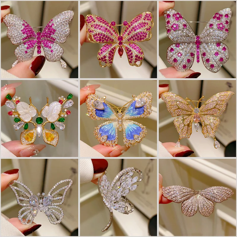 French Exquisite Micro Inlaid Zircon Red Corundum Butterfly Brooch ...