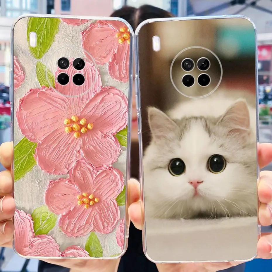 For-Huawei-Y9a-Cute-Flower-Cat-Printed-Case-Soft-Silicone-TPU ...