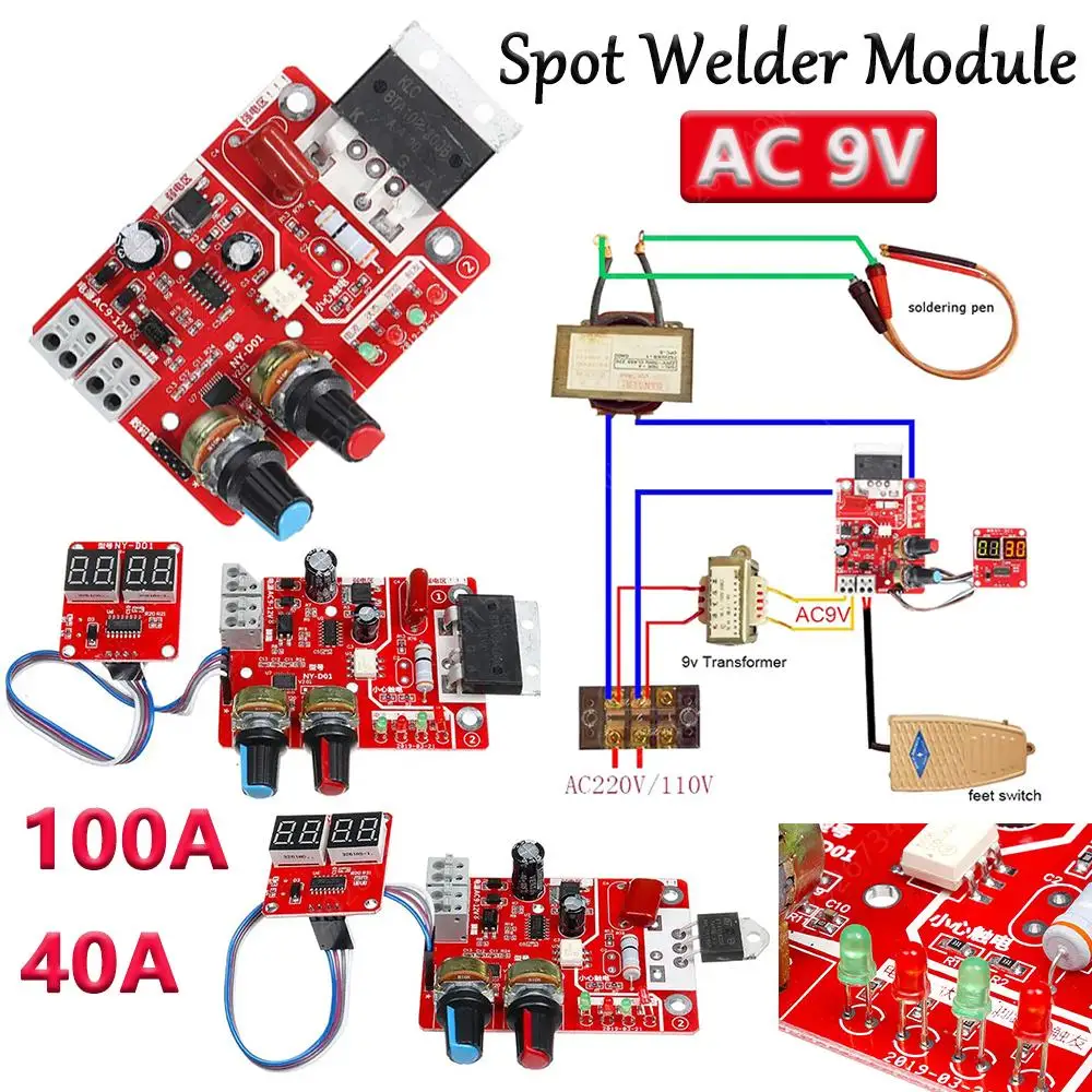 NY-D01-40A-100A-Spot-Welder-Module-AC-9V-DIY-Spot-Welding-Machine ...