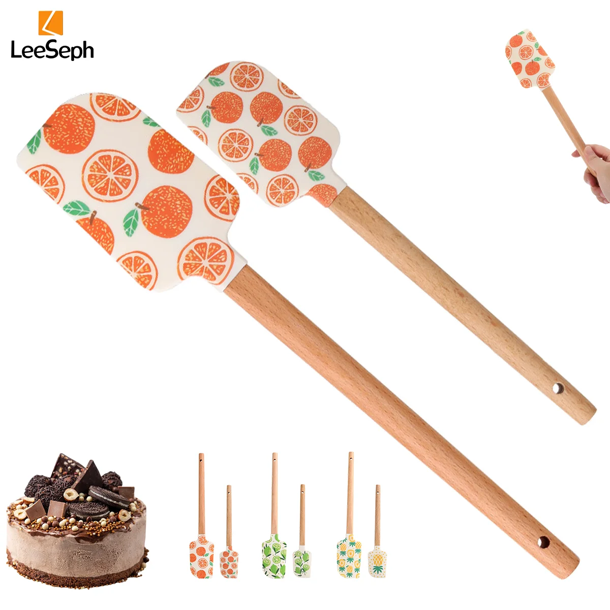 Leeseph-Silicone-Spatula-Set-of-2-Cake-Decorating-Wooden-Handle-Spatula ...