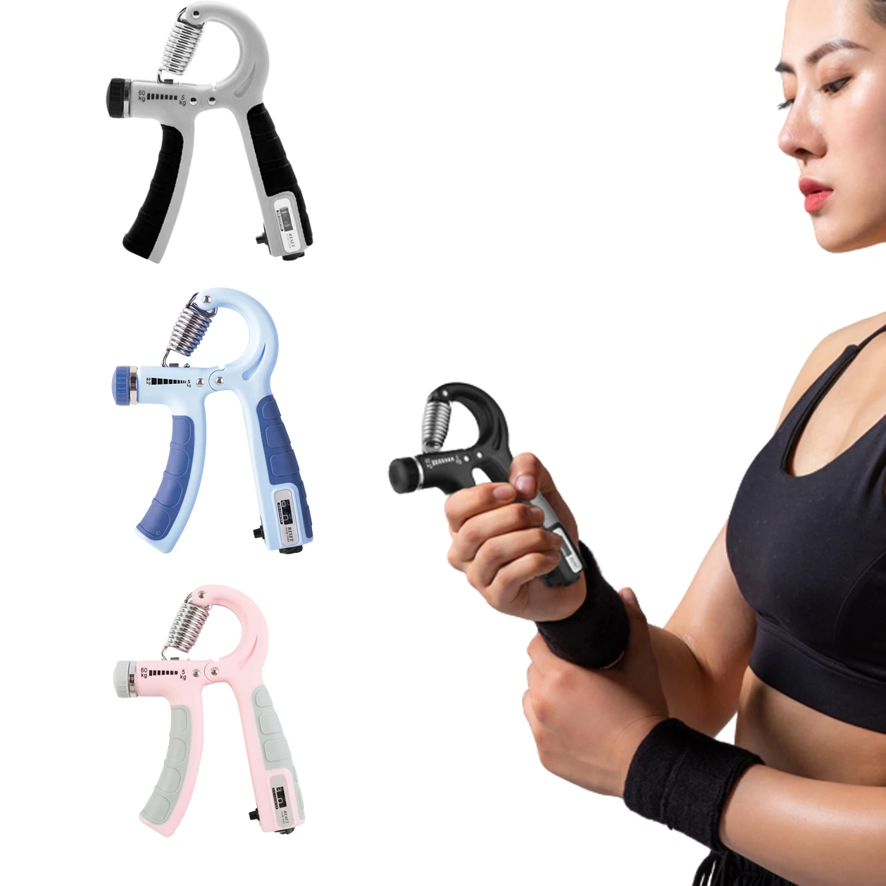 R-Shape-Adjustable-Countable-Hand-Grip-Strength-Exercise-Gripper-with ...