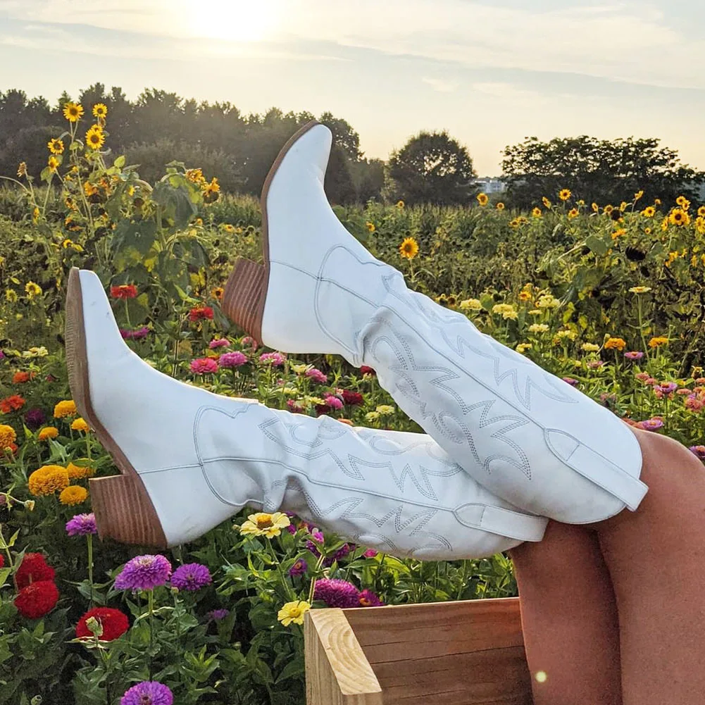 Botas vaqueras de tacón grueso para mujer, zapatos Retro, talla grande ...