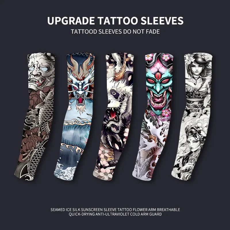 Summer new sewn ice silk sunscreen sleeve tattoo flower arm breathable ...