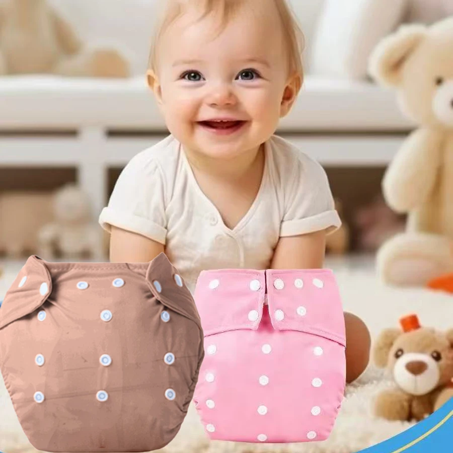 Baby waterproof diaper pants, solid color button cloth diaper, cross ...