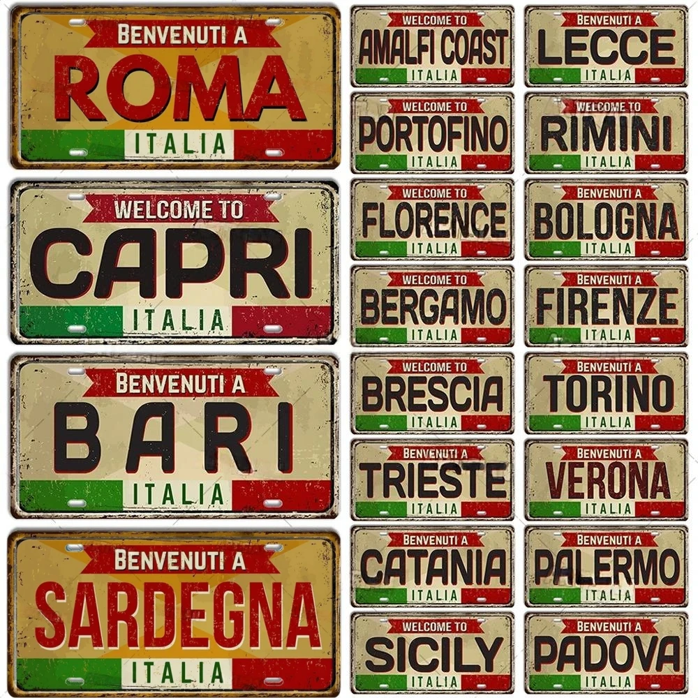 FJ-Metal-Tin-Signs-ITALY-License-Plate-City-State-Tin-Plaque-Landmark ...