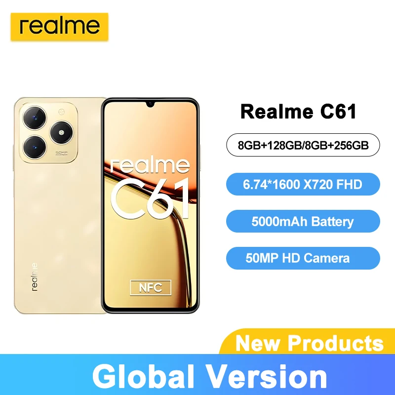 Realme-C61-Smartphone-5000mAh-Carga-de-bateria-50MP-AI-CameraIP54-AI-Motor-NFC-45W-SUPERVOOC ...