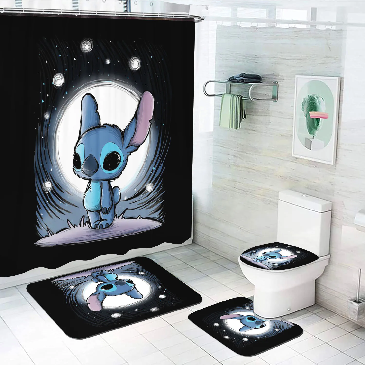 Disney-Stitch-Shower-Bath-Set-Cartoon-Cute-Curtain-Luxury-Mats-Bathroom ...