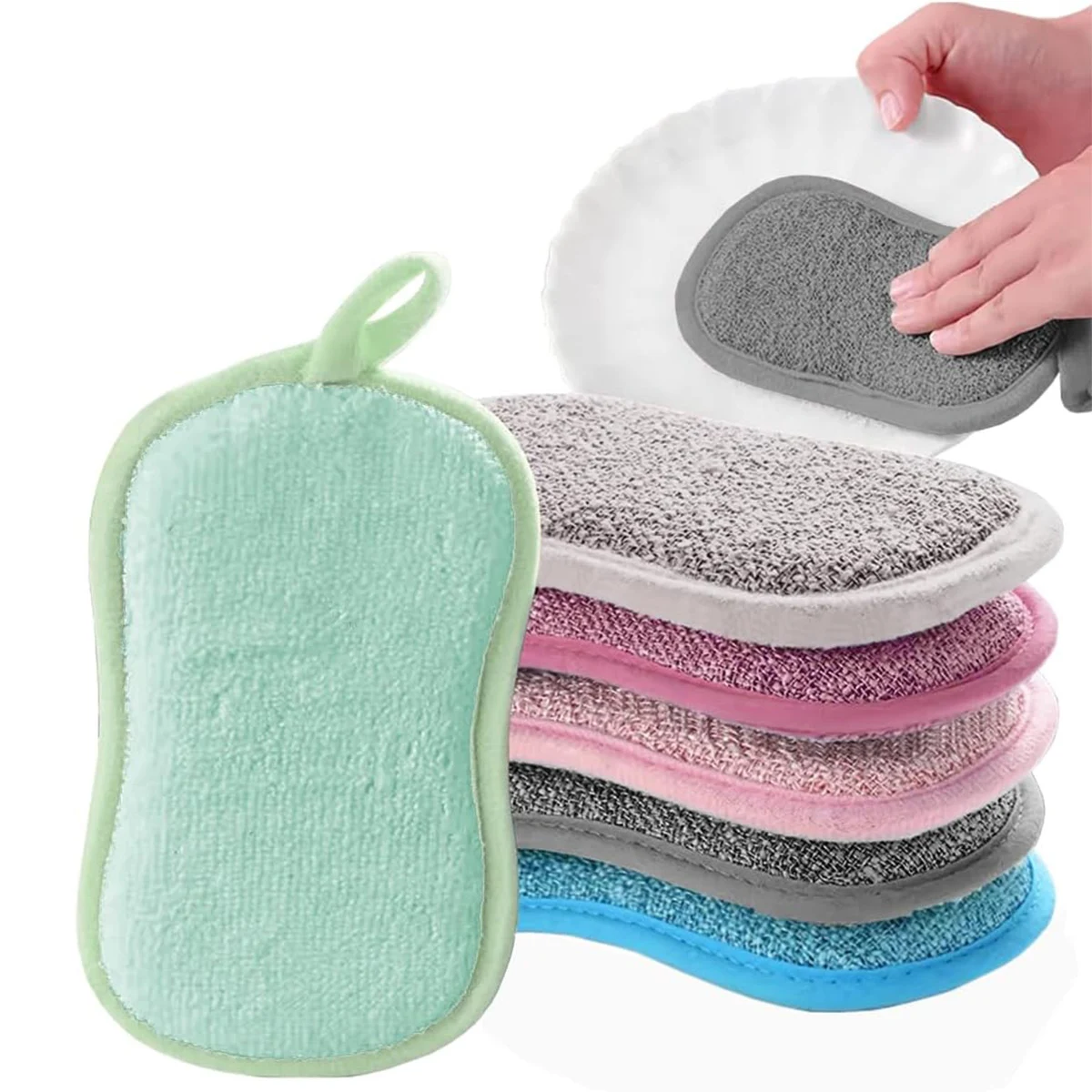 8Pcs-Double-Side-Dishwashing-Sponge-Reusable-Sponge-Cloth-Microfiber ...