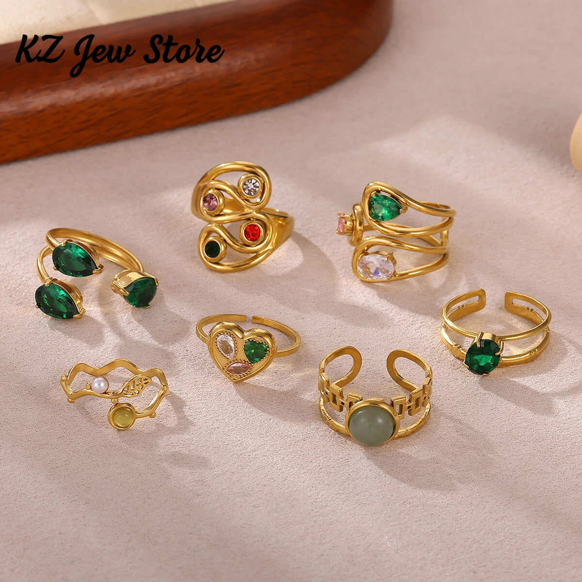 Vintage Romantic Green Stone Anillos Women Geometric Irregular Rings ...